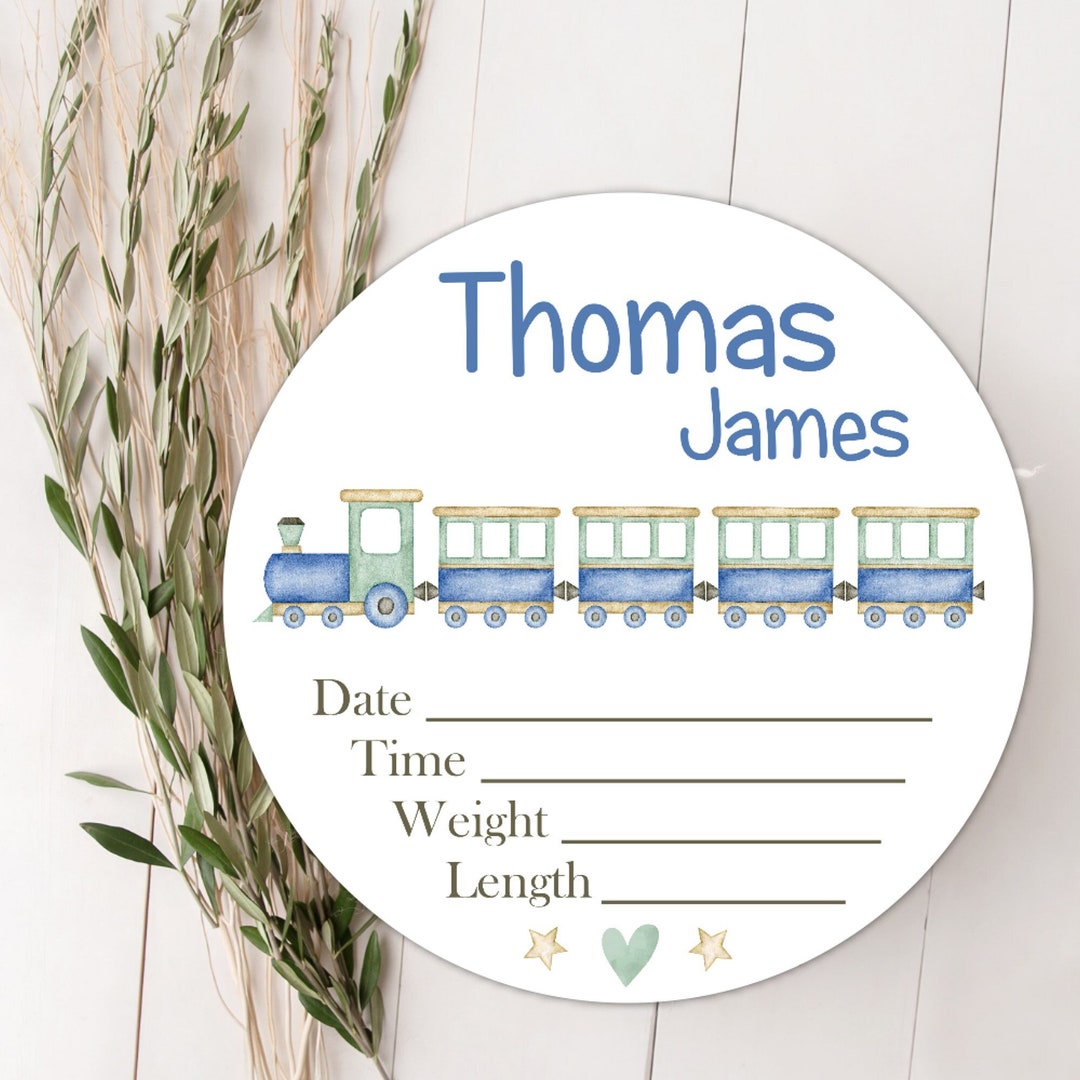 Personalized Baby Boy Birth Stat Wood Sign, Train Decor, Custom Birth ...