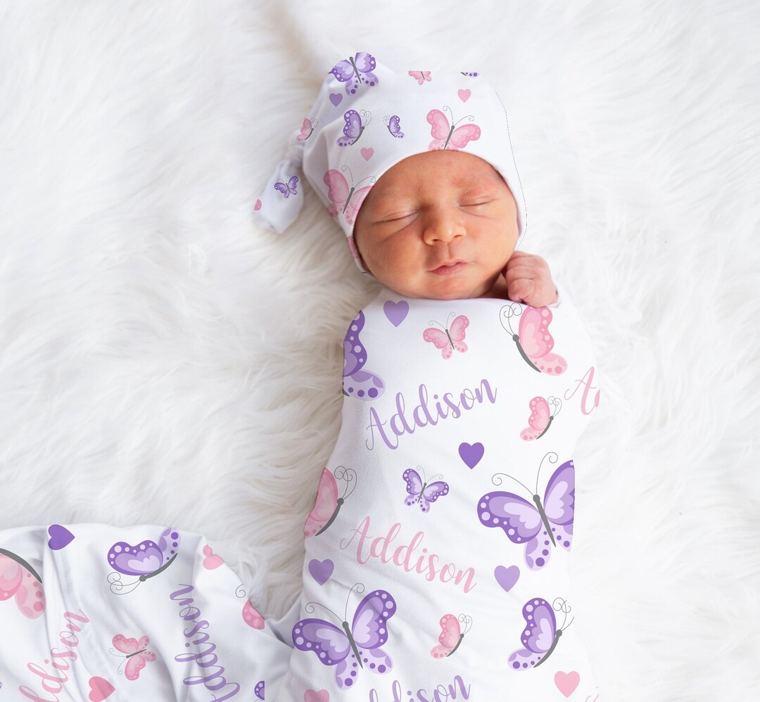 Butterfly Girl Swaddle Blanket Personalized Swaddle Blanket Newborn ...