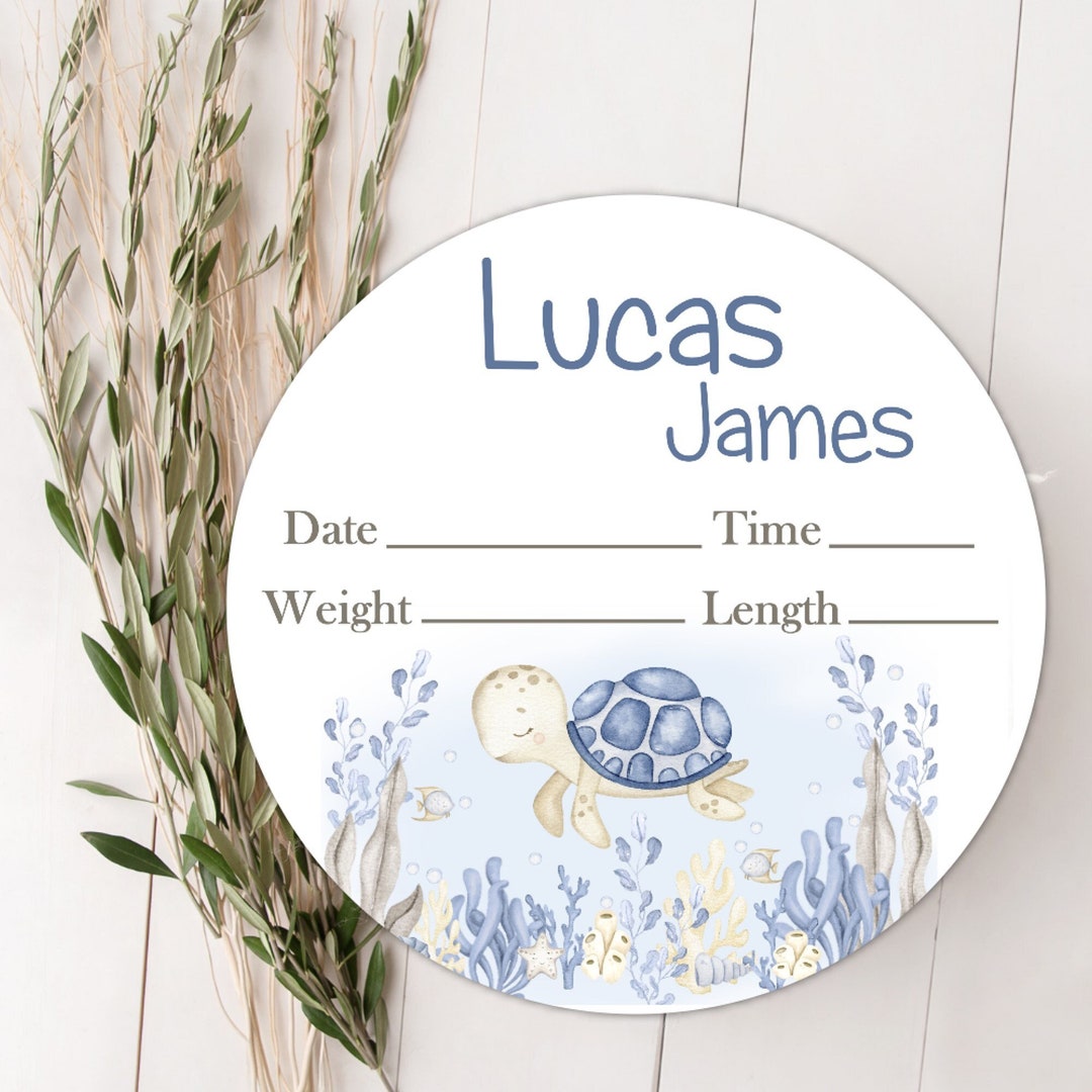 Baby Boy Birth Stat Sign Turtle Under the Sea Baby Sign Custom Baby ...