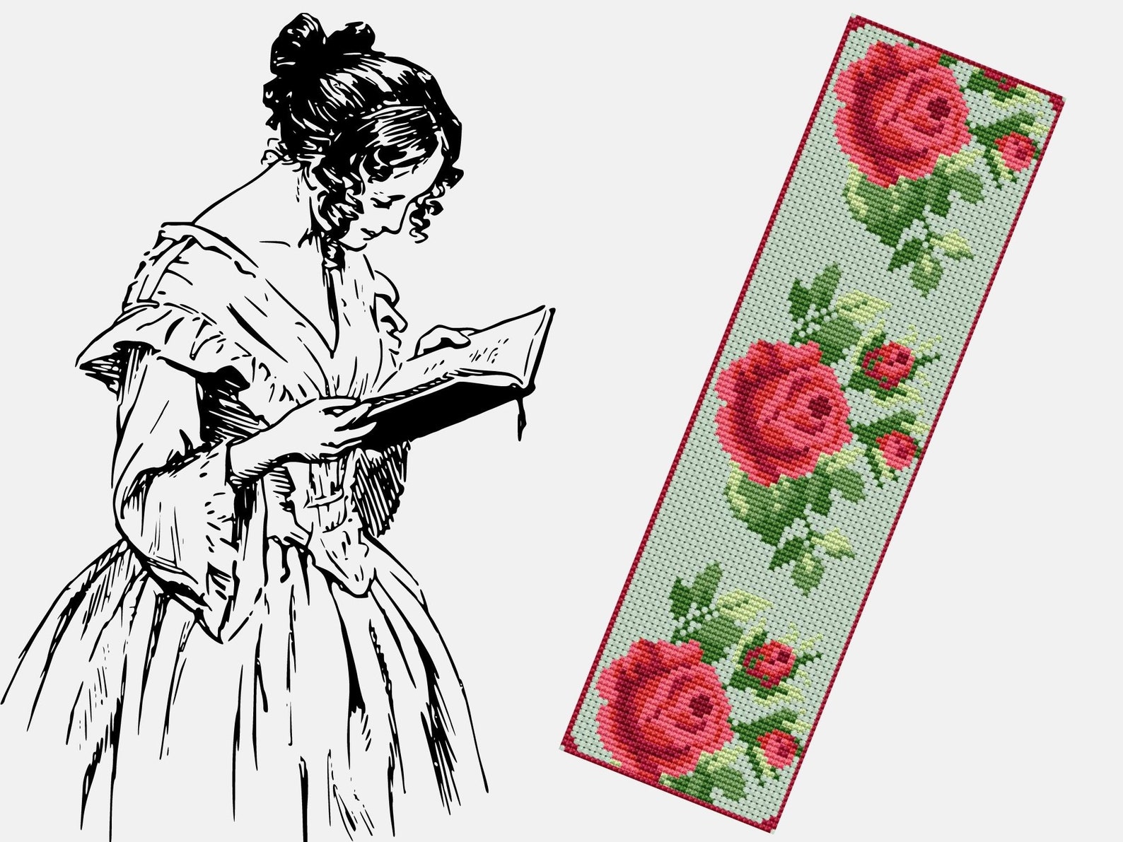 Rose Bookmark Cross Stitch Pattern Flower Rose Bookmark Book - Etsy