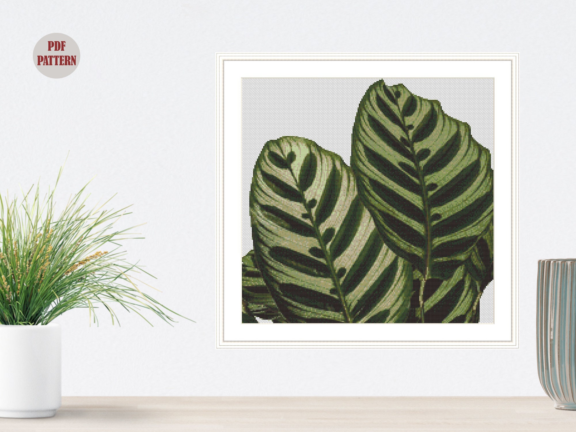 Calathea Cross Stitch Pattern Houseplant Xstitch Chart - Etsy