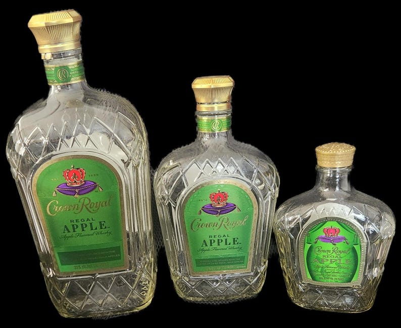 3 Different Sizes of Crown Royal Regal Apple Empty Bottles 1.75L, 750ml ...
