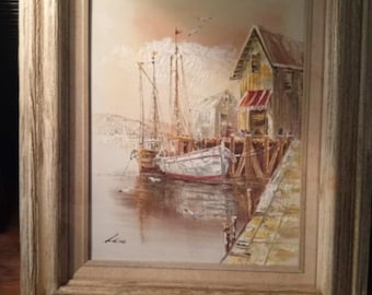 Vintage Original Oil Painting of N. E. Fishing Seascape Harbor by John ...