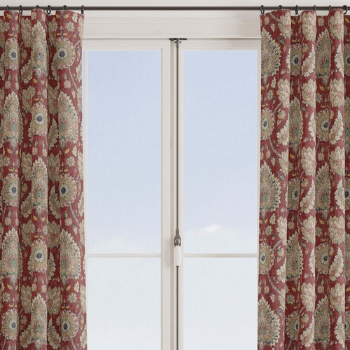 Waverly Red Curtains Dark Red Curtain 2 Curtain Panels Red - Etsy