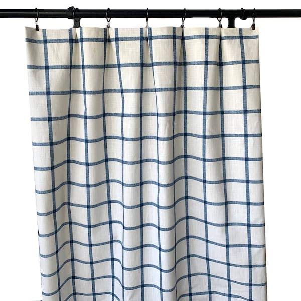 Blue Check Curtains - Etsy