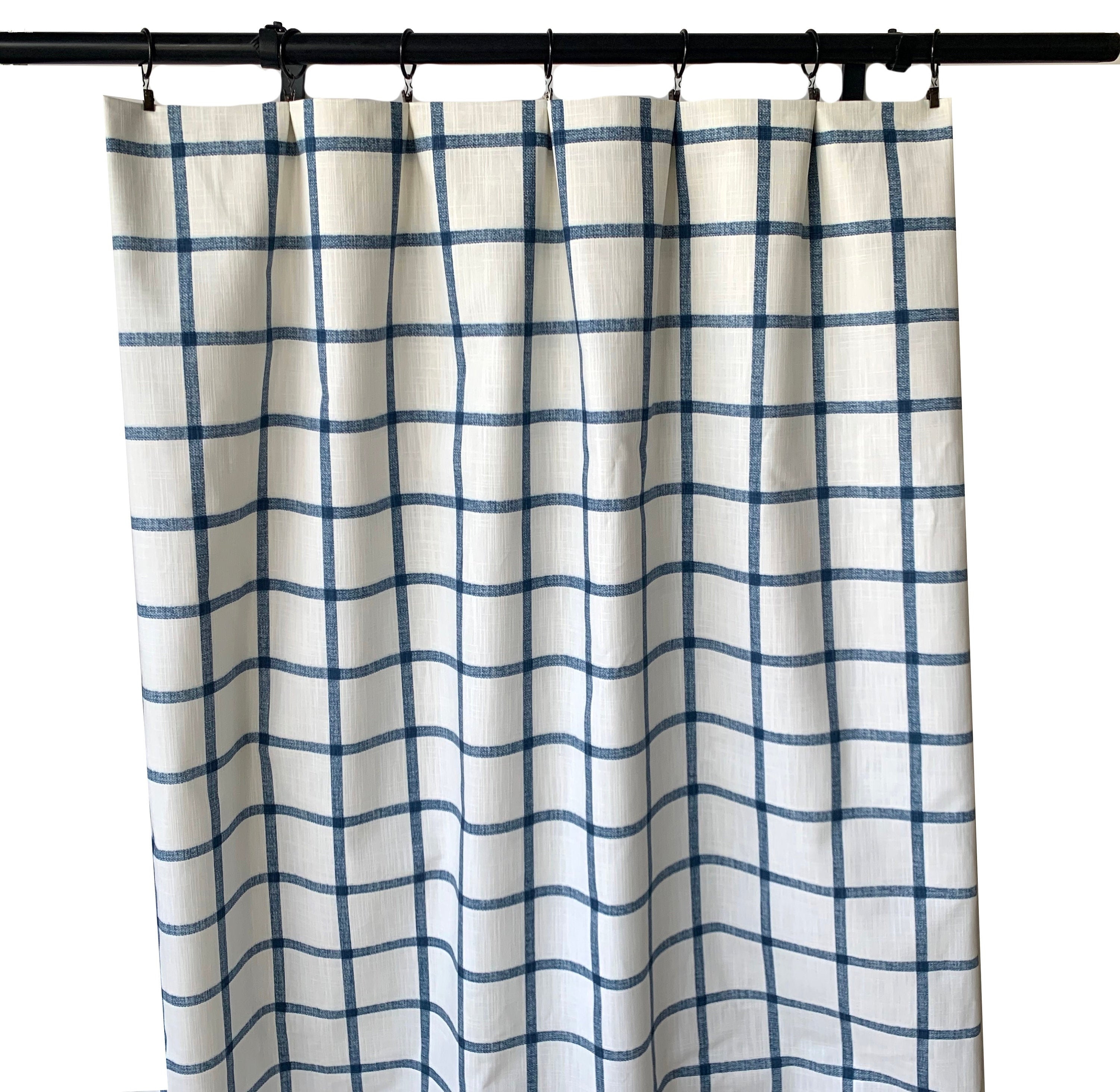 Navy Checkered Curtains, Navy Blue Curtains, 2 Curtain Panels, Blue ...