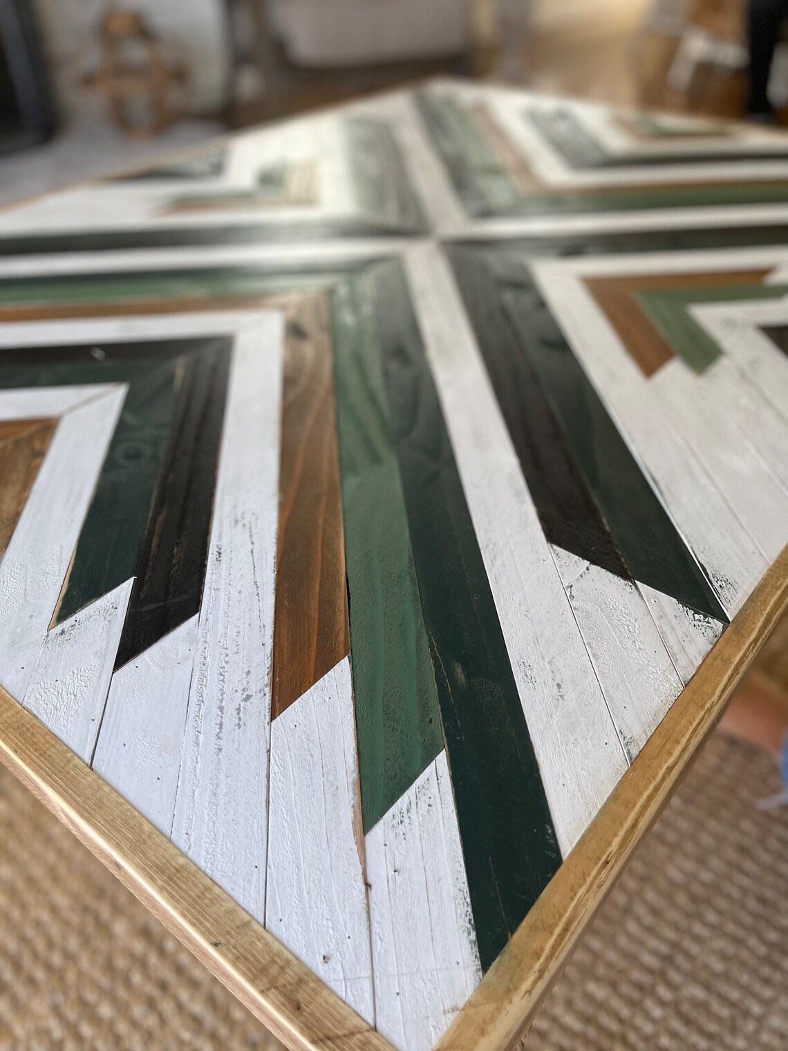 30% OFF Green Herringbone Wood Coffee Table Rustic Table - Etsy