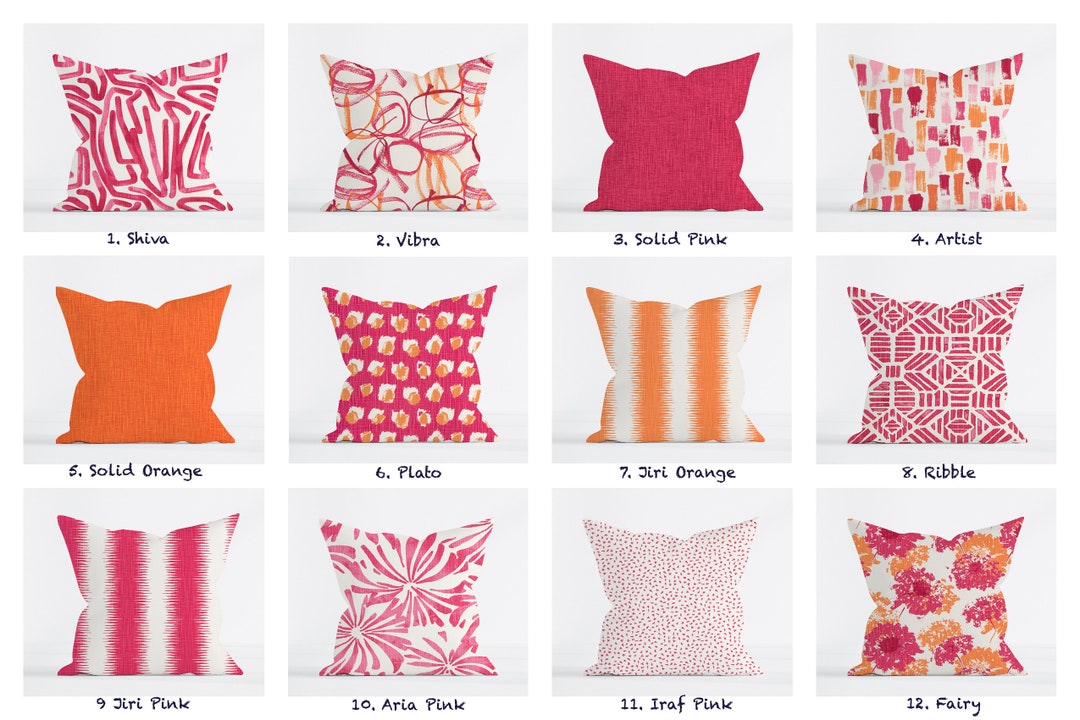 Orange and Pink Pillow Cover, Cushion, Pink and Orange Geometric Throw ...