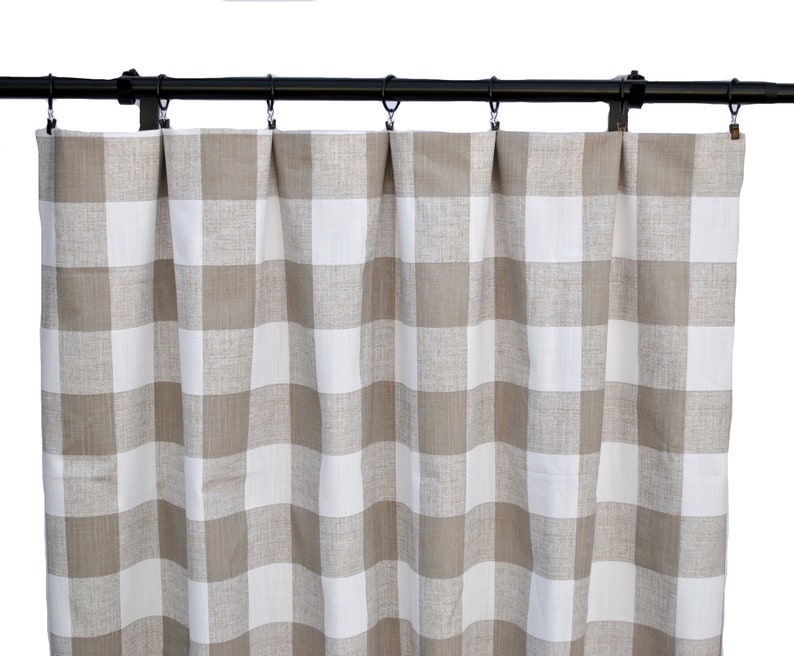 Tan Plaid Curtains Ecru Curtain 2 Curtain Panels Checkered | Etsy