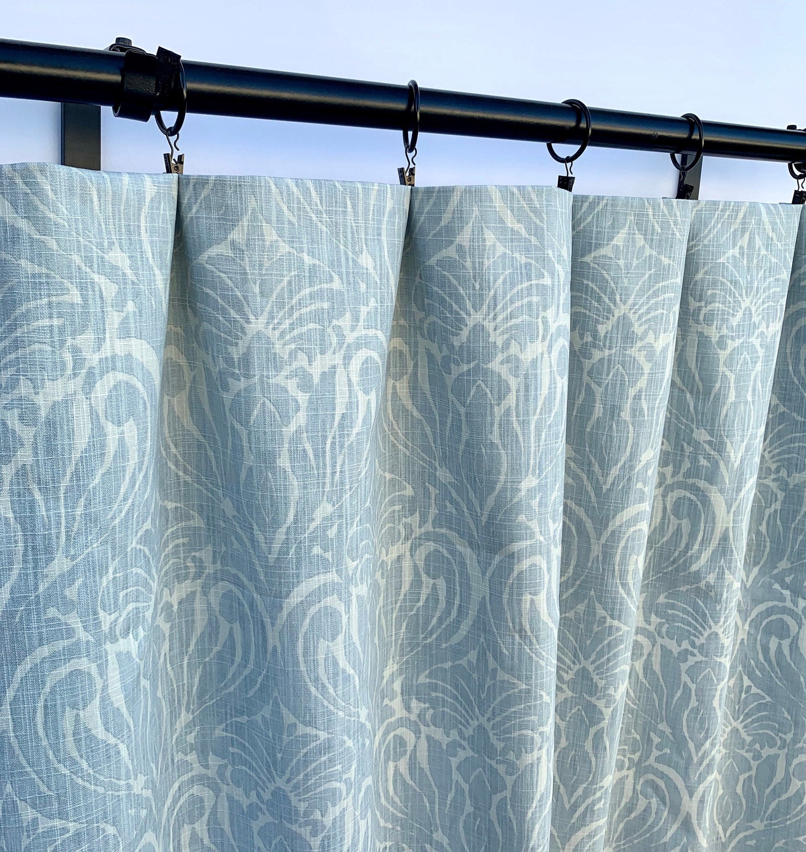 Ice Light Blue Curtain Panels 2 Curtain Panels Floral Blue | Etsy