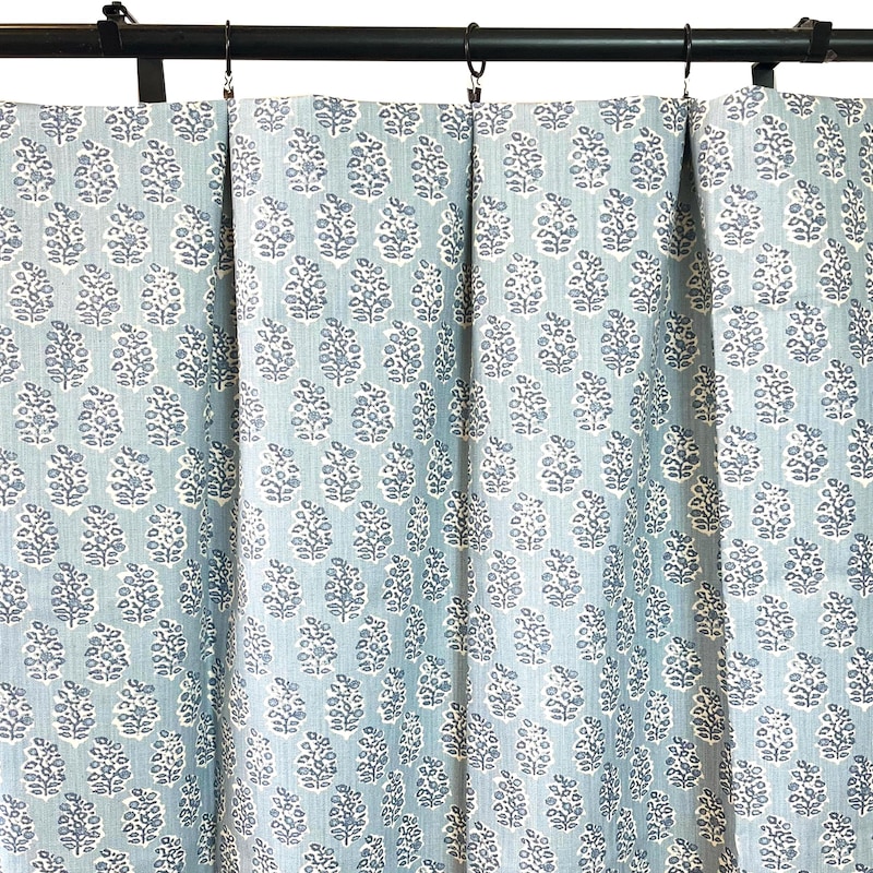 Block Print Curtains Blue - Etsy