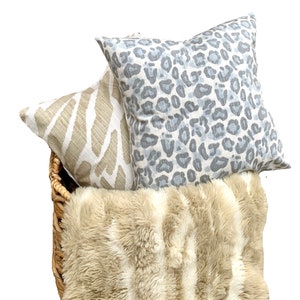 Tan and Blue Cover, Light Blue Leopard Tribal Decorative Pillow, Tan ...