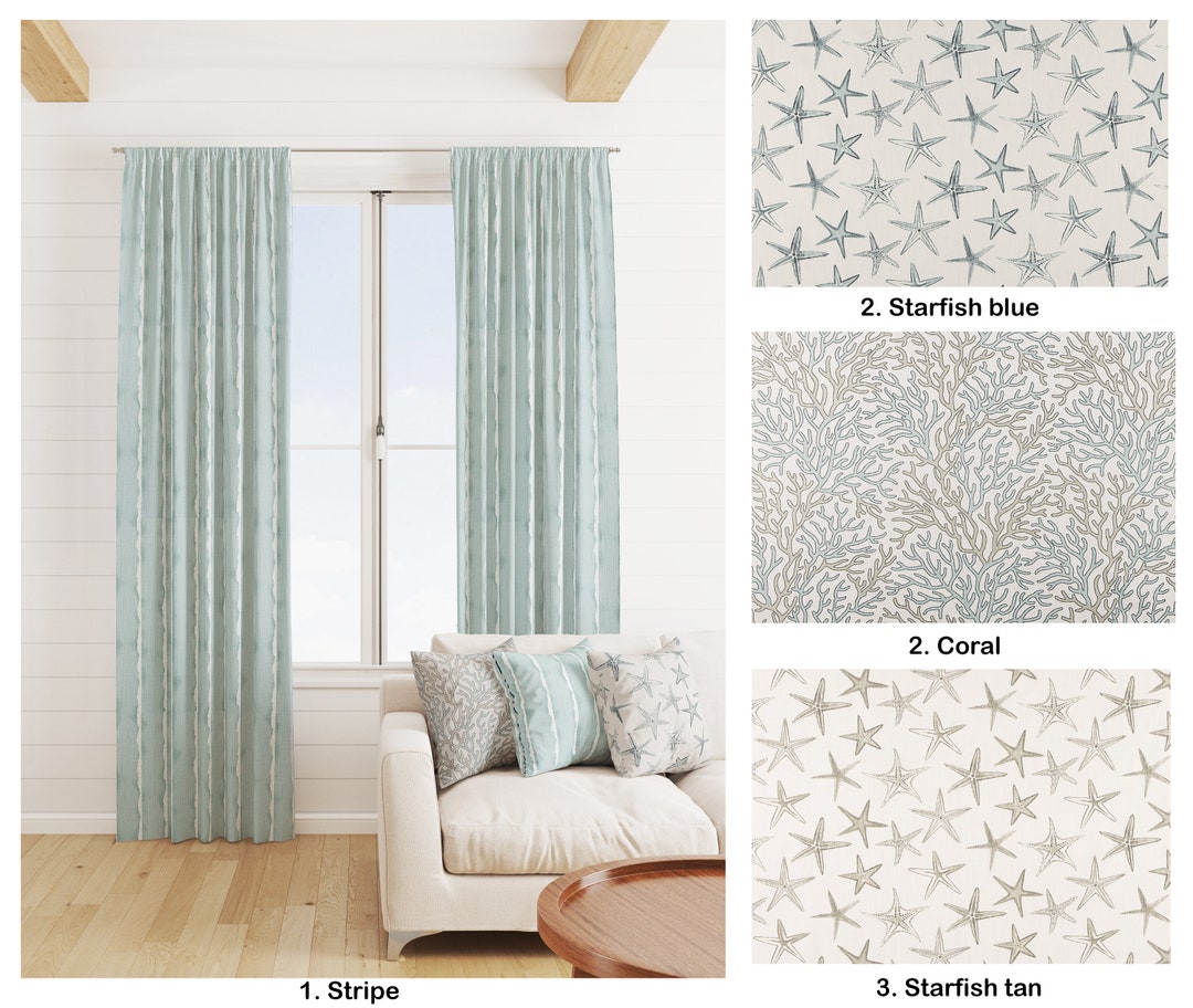 Scott Living Coastal Light Blue and White Curtains, Beach Home Light ...