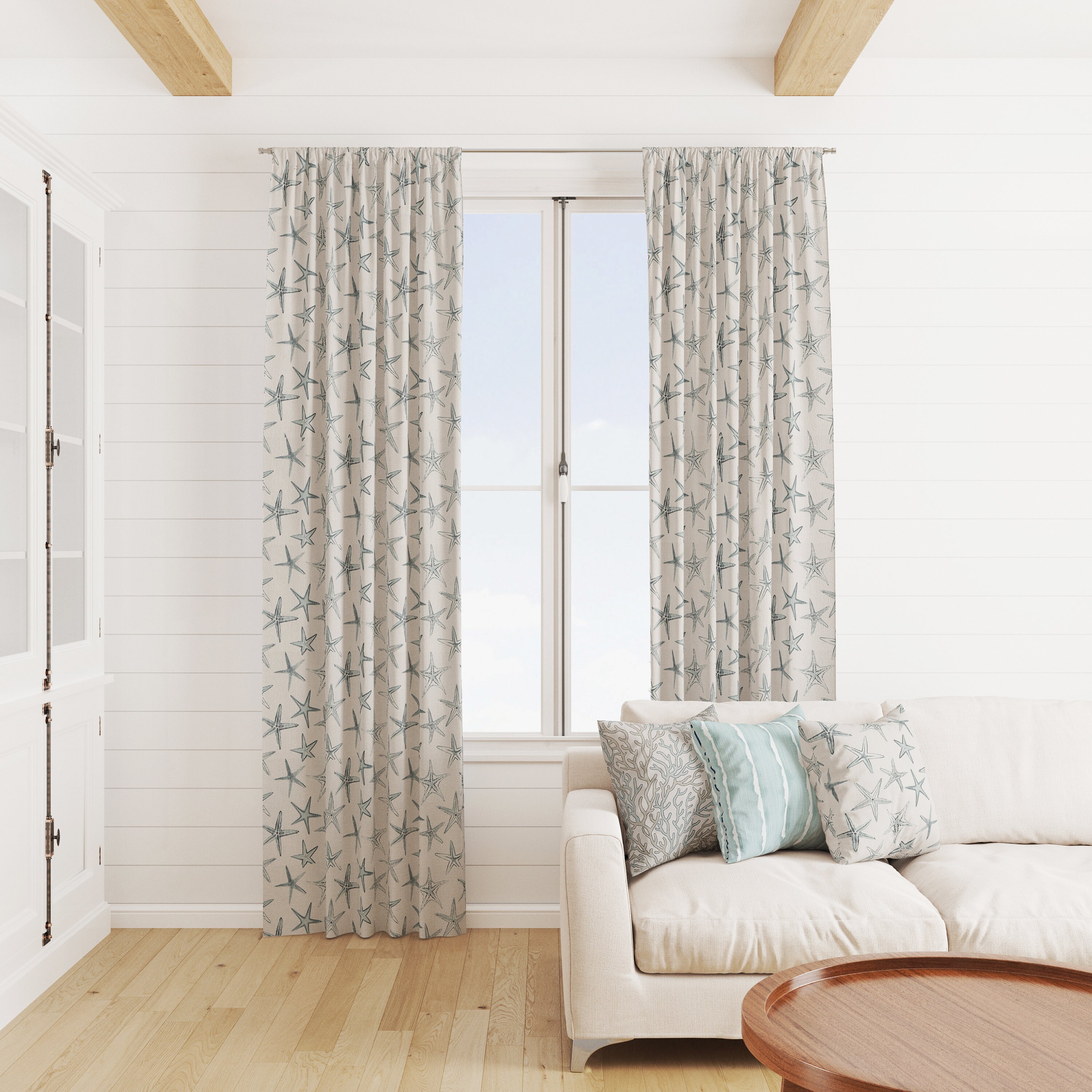 Scott Living Coastal Light Blue and White Curtains, Beach Home Light ...