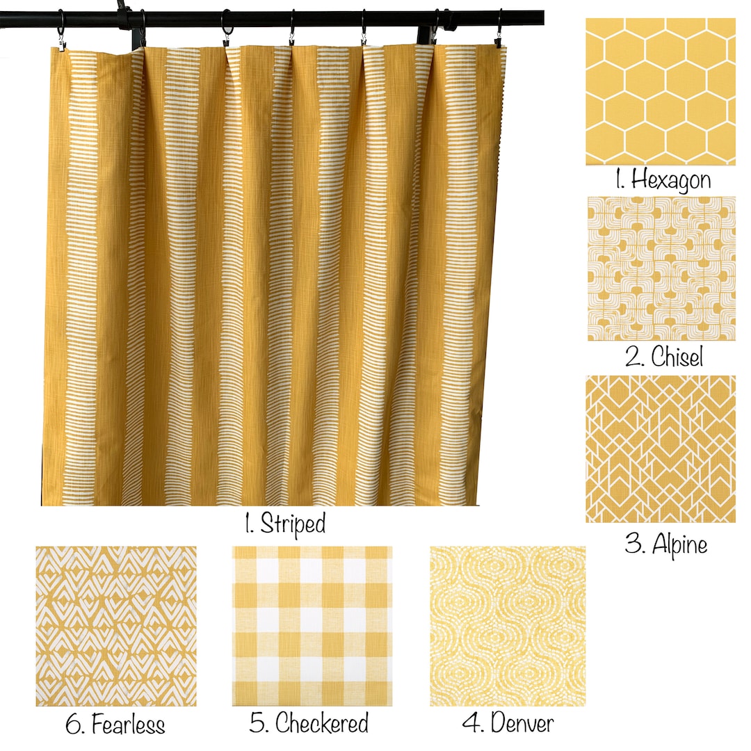 Mustard Yellow Curtains, Yellow Checkered Curtain, 2 Curtain Panels ...