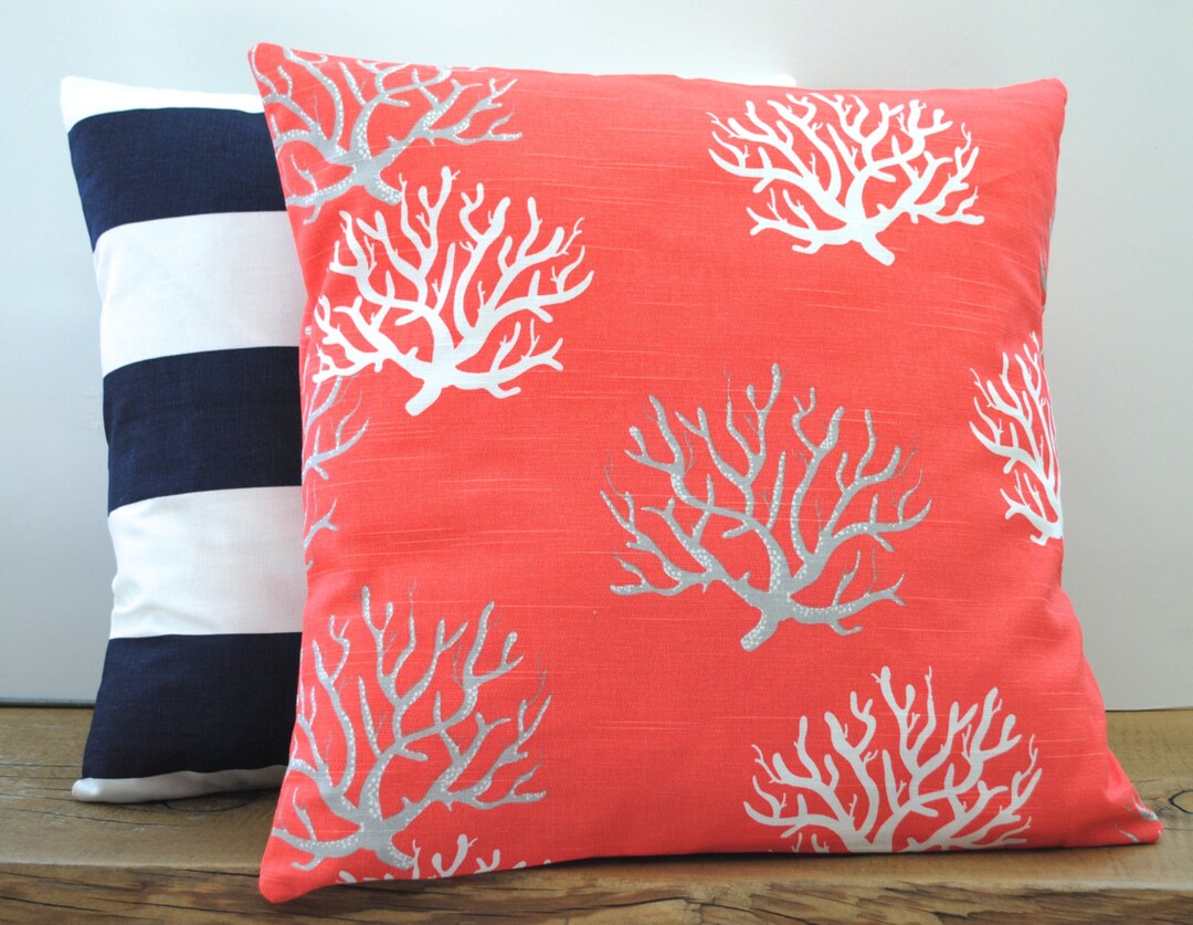 Two Coral Nautical Pillow Covers, Cushion, Decorative Throw Pillow ...