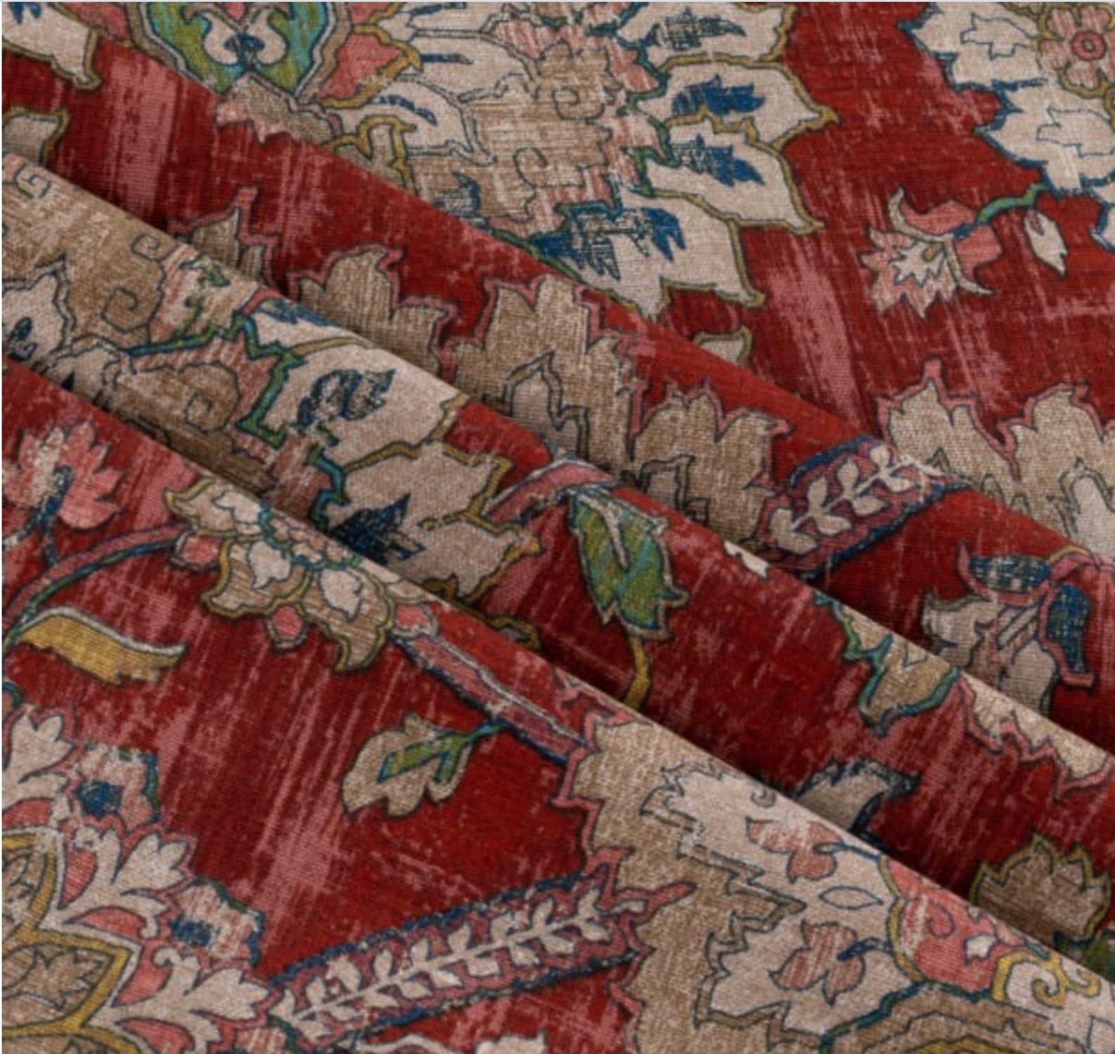 Dark Red Curtains Panels Red Floral Curtain Medallion | Etsy