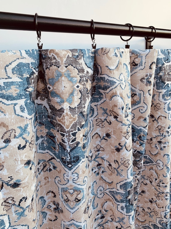 Blue and tan curtains store