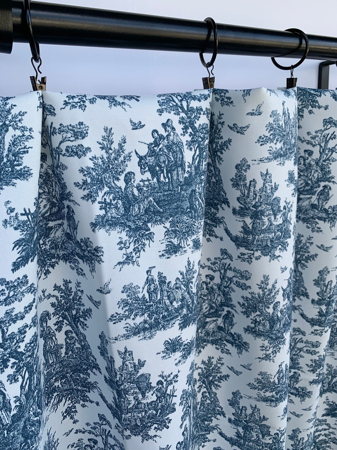 Toile Curtains Navy Toile Curtains 2 Curtain Panels | Etsy