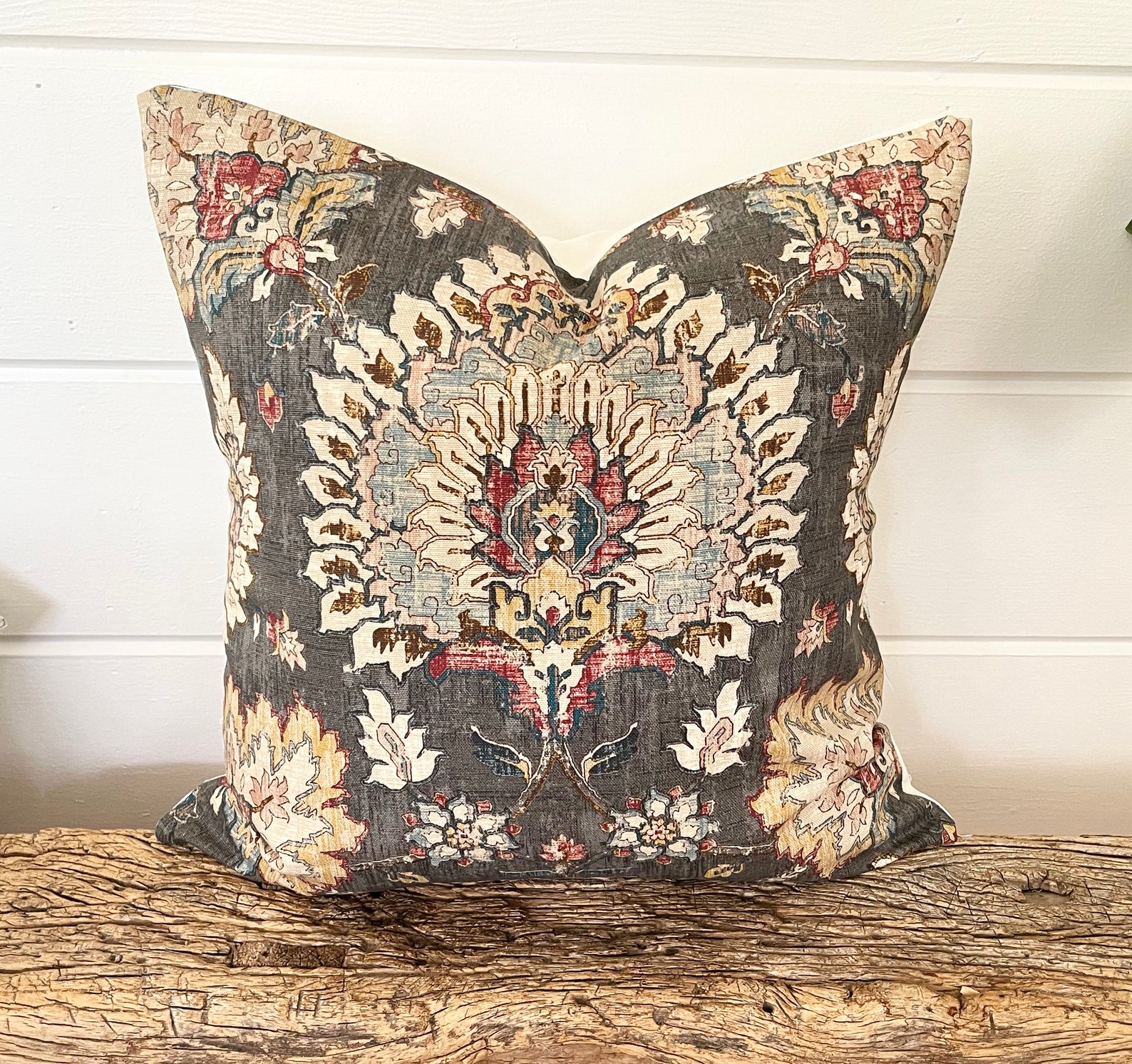 Waverly Pillow Cover, Dark Grey Taupe Pillow, Grey Floral Decorative ...
