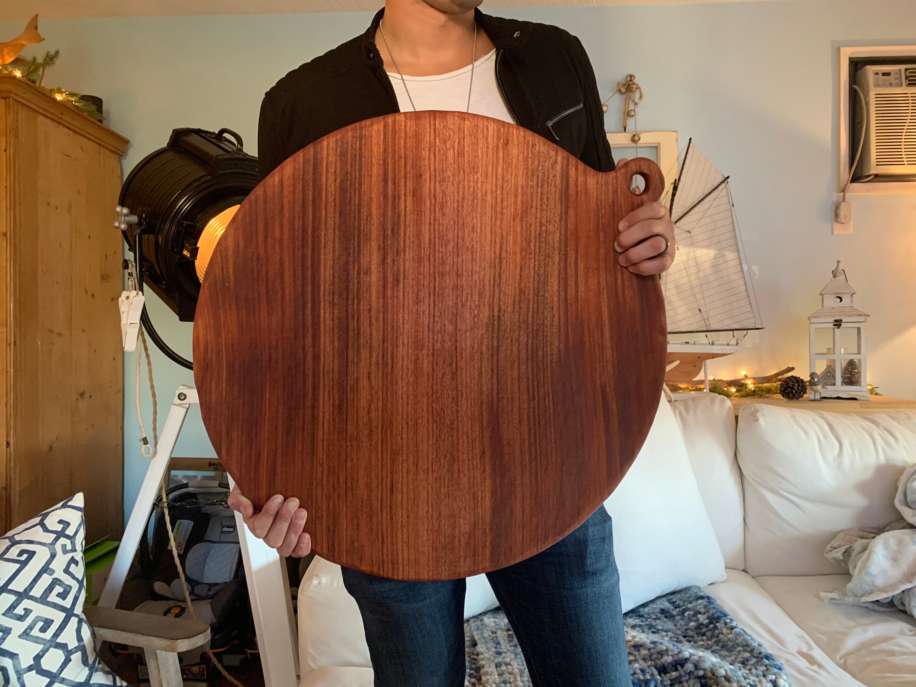 Large Handcrafted Wood Cutting Board Round Mahogany Wood | Etsy