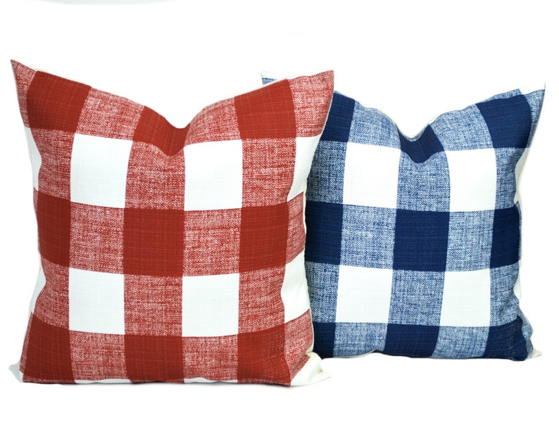 Checkered Outdoor Pillow Cover Decorative Throw Pillow Red | Etsy