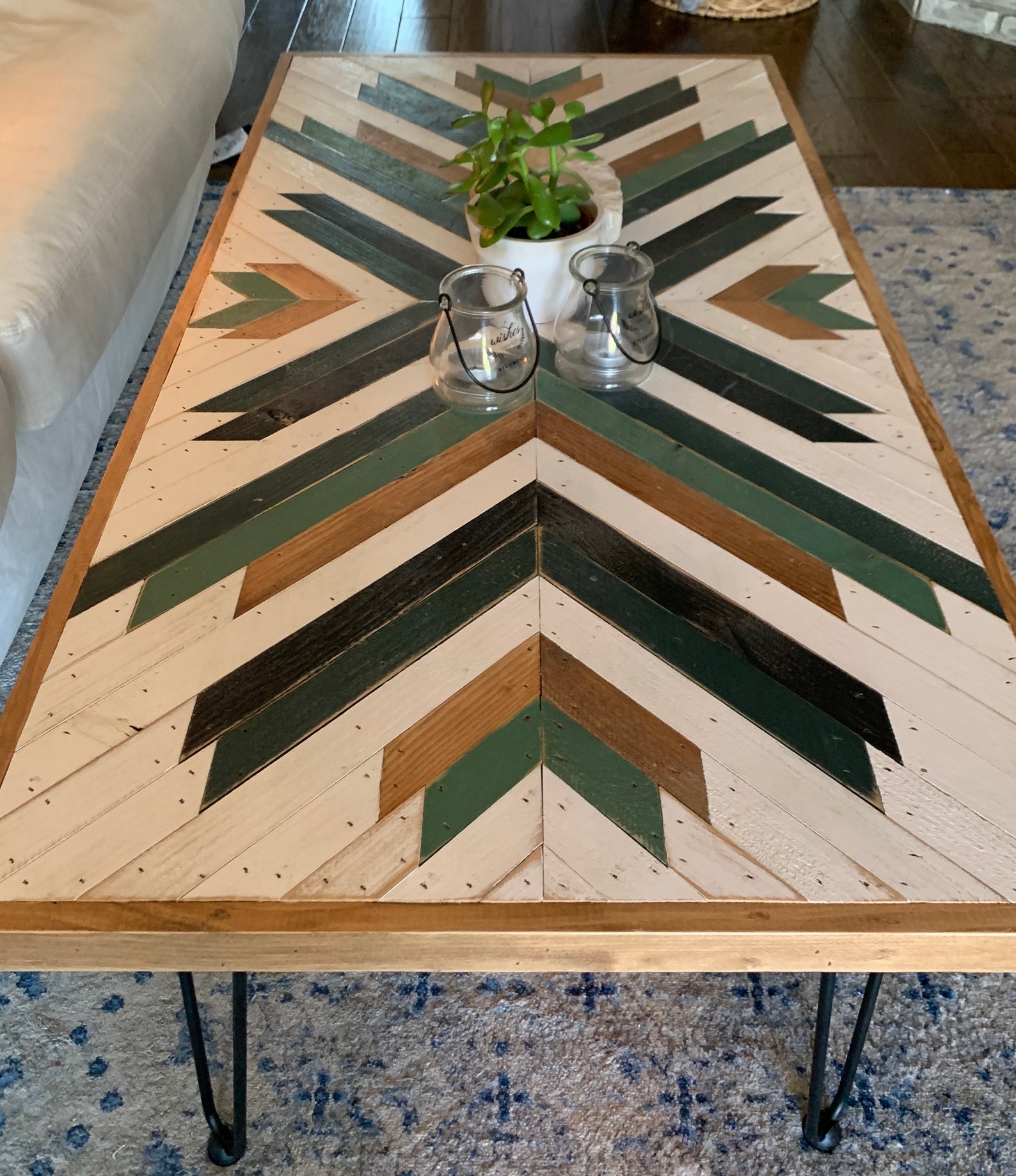 30% OFF Green Herringbone Wood Coffee Table Rustic Table | Etsy