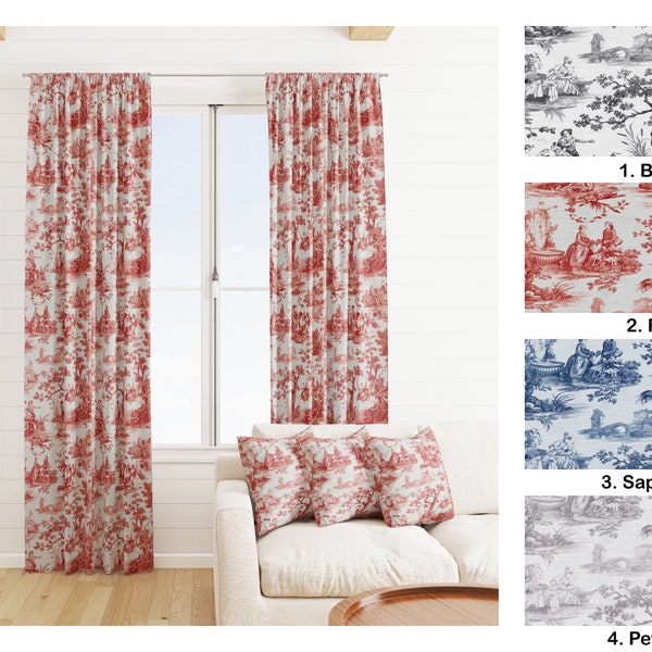 Red White Toile Curtains - Etsy