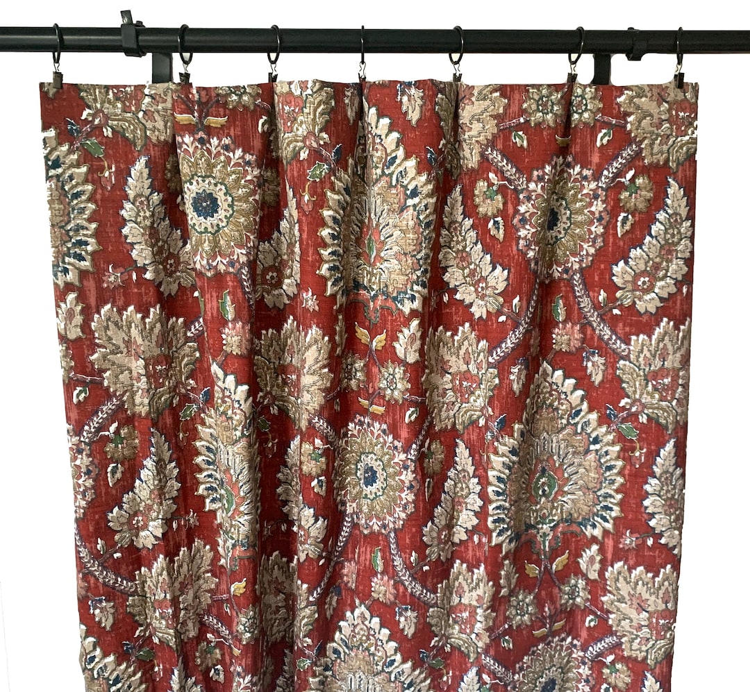 Dark Red Curtains Panels, Red Floral Curtain, Medallion Curtains, Grey ...