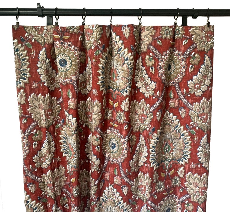 Dark Red Curtains Panels, Red Floral Curtain, Medallion Curtains, Grey ...