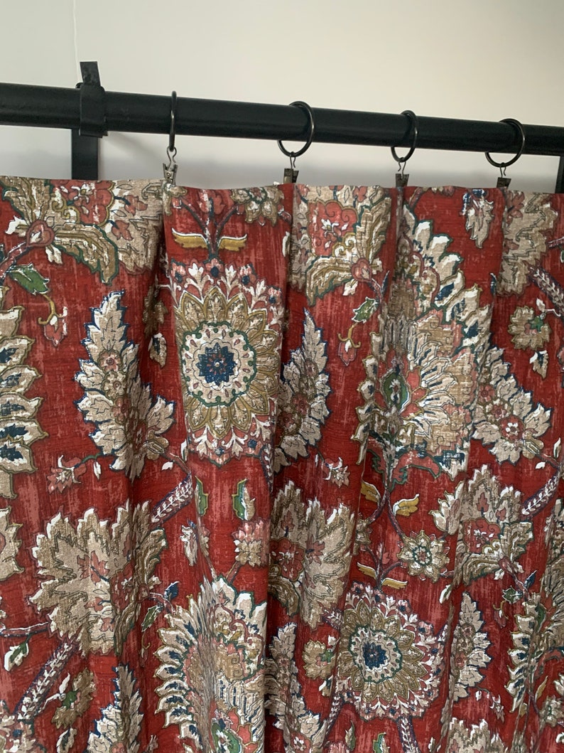 Dark Red Curtains Panels, Red Floral Curtain, Medallion Curtains, Grey ...