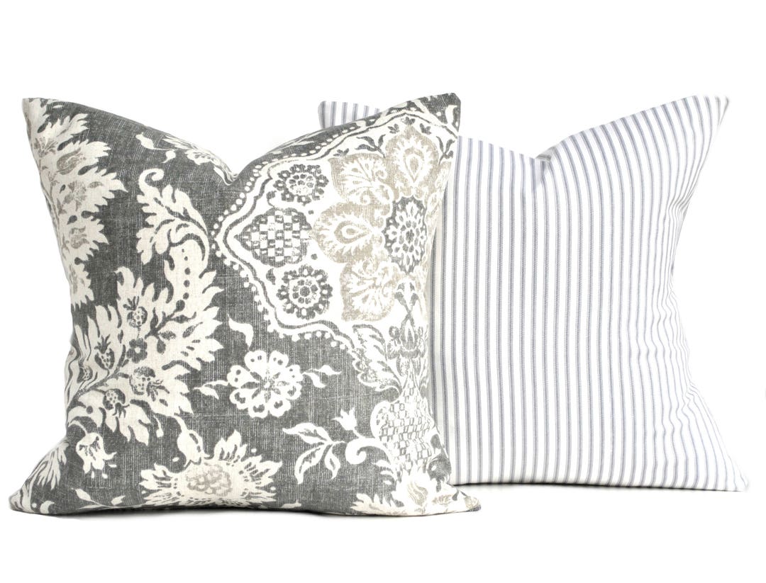 Two High Quality Magnolia Pillow Covers, Slate Grey Pillow, Cushion ...