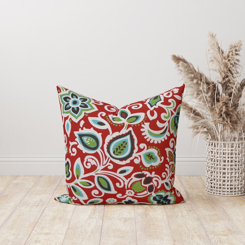 Red Outdoor Pillow Covers, Deep Red Stripe Polka Dot Floral Geometric ...