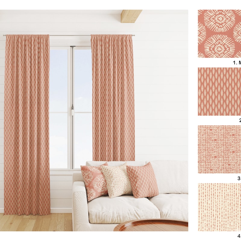 Coral Striped Curtains - Etsy