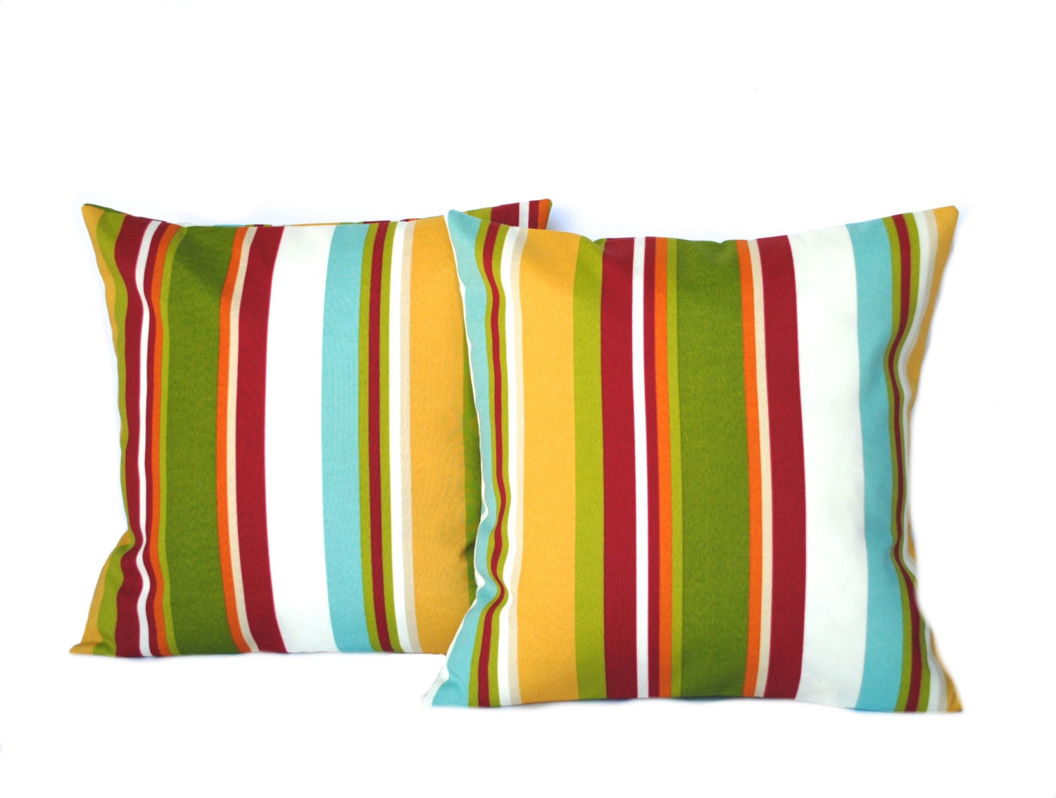 Two Outdoor Striped Pillow Covers Blue Pillow Green Pillow - Etsy