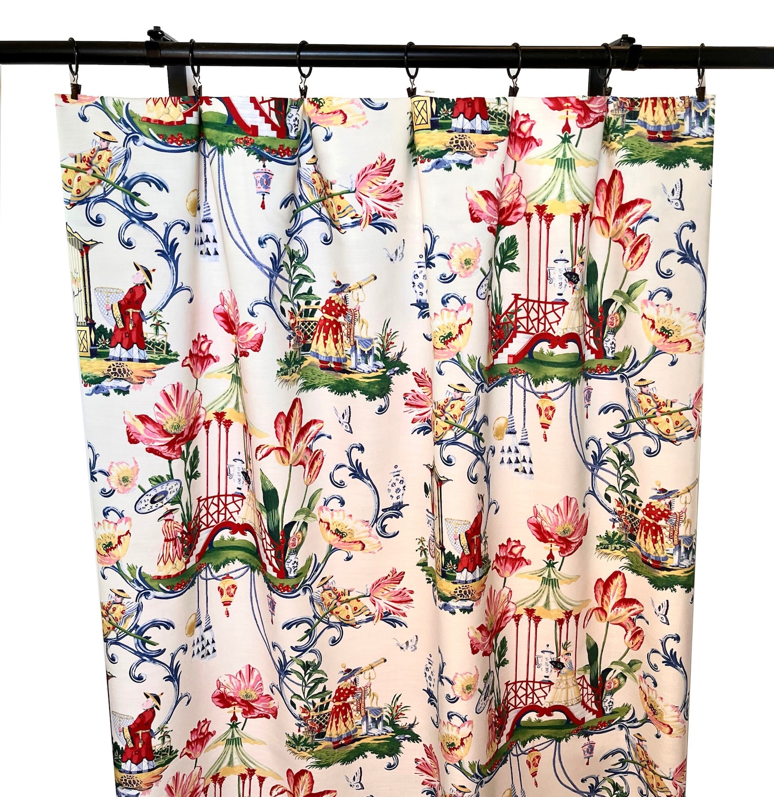 Waverly East of the Moon Curtain Panels, Chinoiserie Toile Duck ...