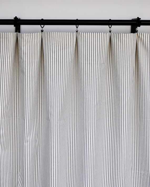 Magnolia Curtains Pin Striped Curtains Blue Grey Blue Brown Tan Curtains 2 Curtain Panels Striped Curtains Home Decor Etsy UK