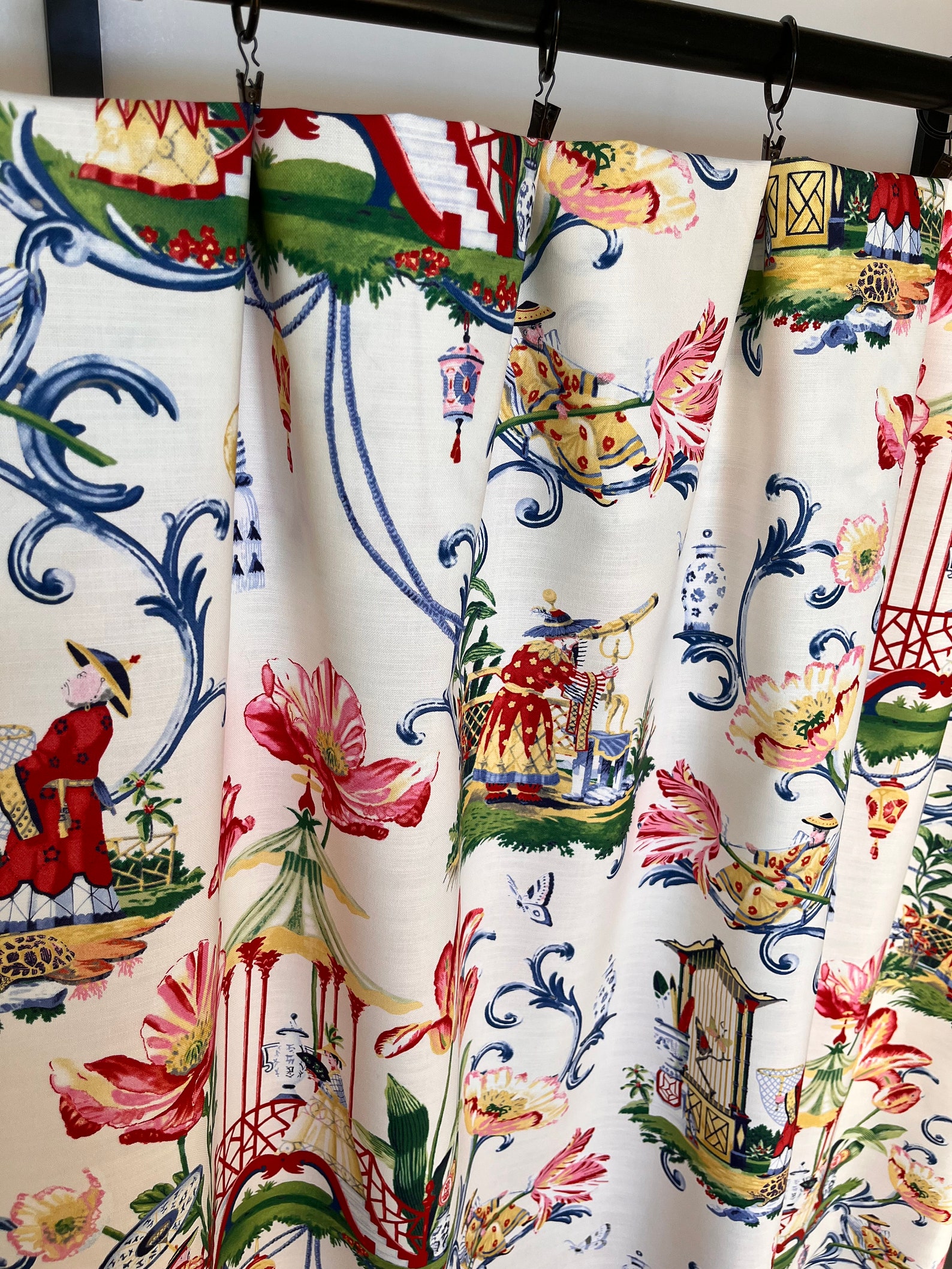 Waverly East of the Moon Curtain Panels, Chinoiserie Toile Duck ...