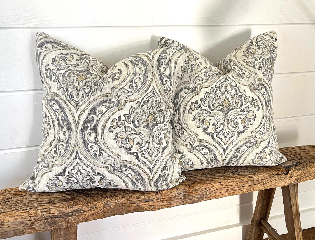 Two High Quality Magnolia Pillow Covers, Slate Grey Damask Pillow ...
