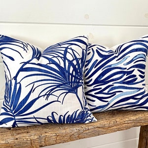 One Cobalt Blue and White Pillow Cover, Royal Blue Tropical Pillow ...