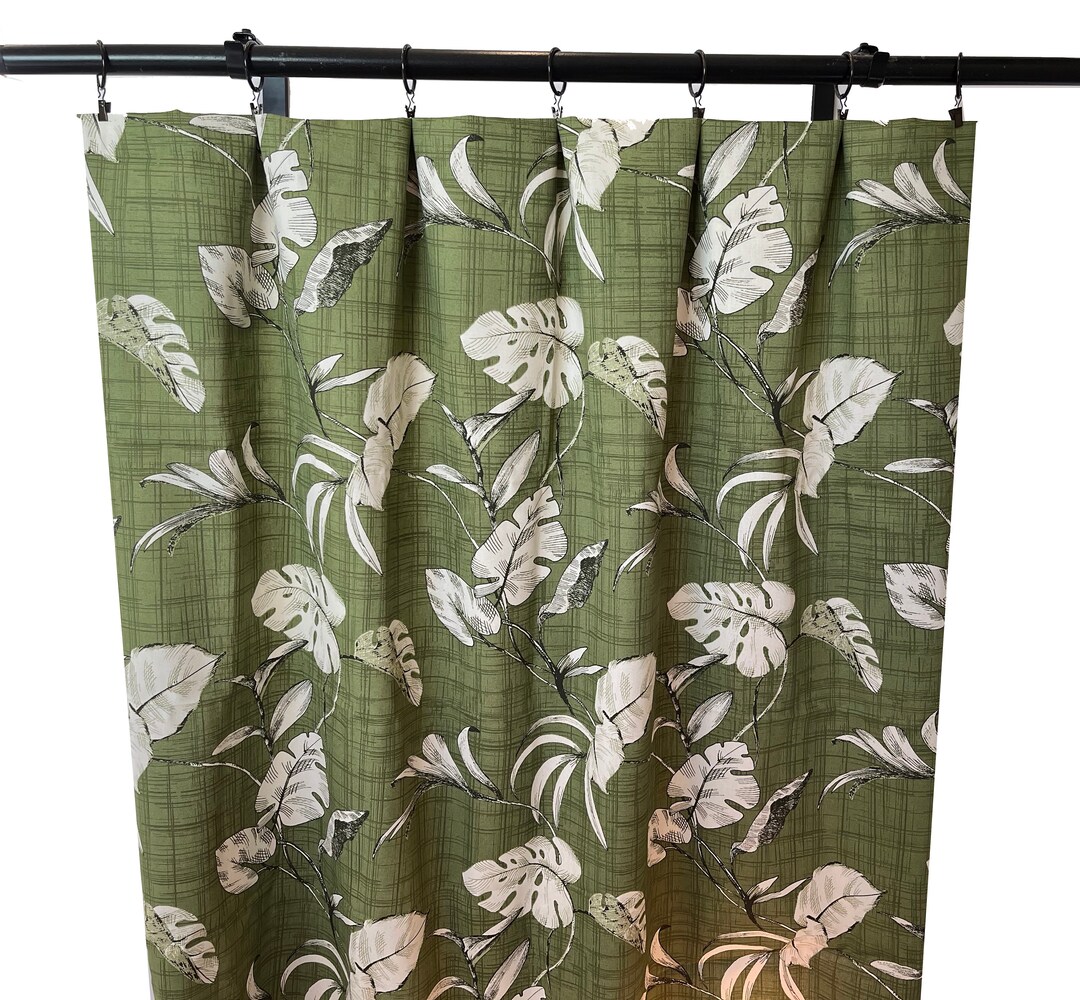 Magnolia Home Green Curtains, Green Leaf Patterned Curtains, Dark ...