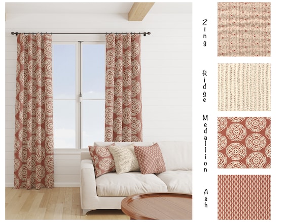 Coral Curtain Panels Magnolia Home Medallion Curtains, Grey And Blue