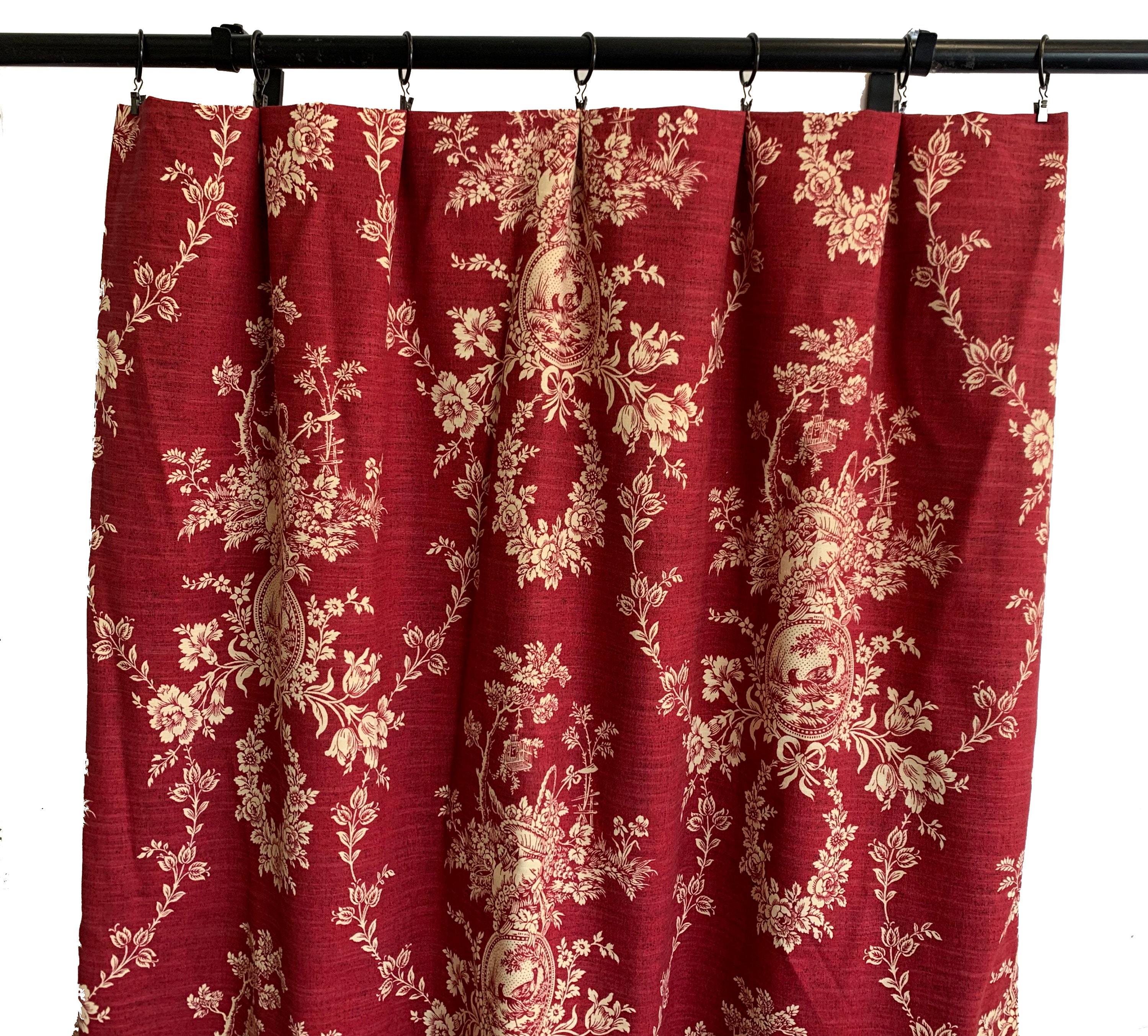 Waverly Red Curtains, Dark Red Curtain, 2 Curtain Panels, Red Toile ...