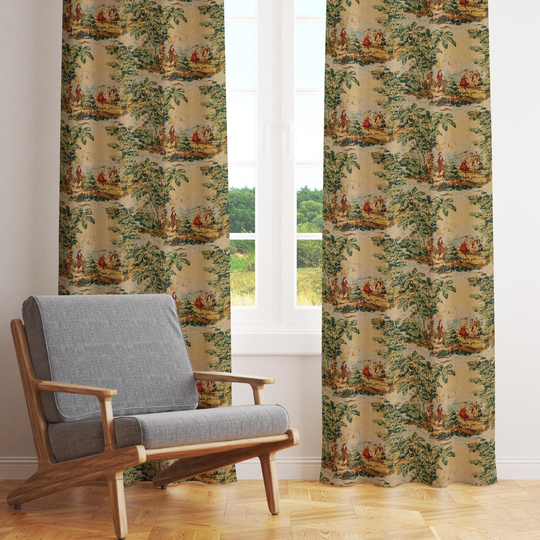 Covington Toile Curtain Panels, Emerald Green Burgundy Red Pastorale ...