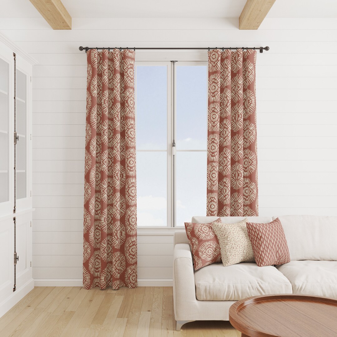 Scott Living Dusty Red Curtains, Dark Red Curtain Panels, Red Medallion ...