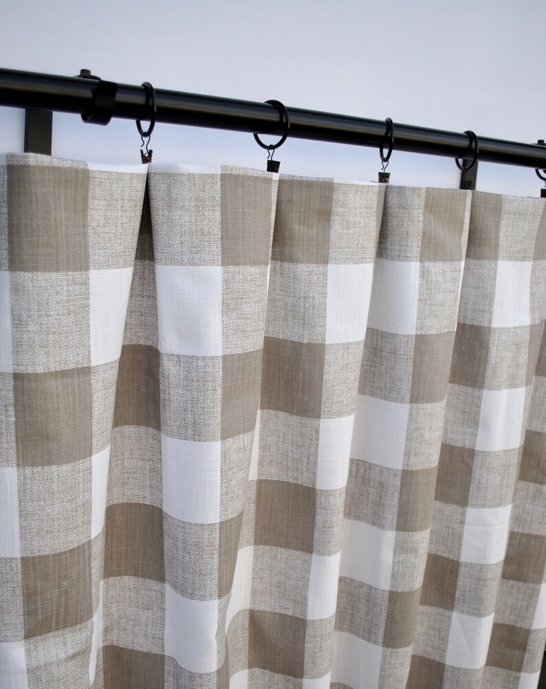 Tan Plaid Curtains Ecru Curtain 2 Curtain Panels Checkered | Etsy