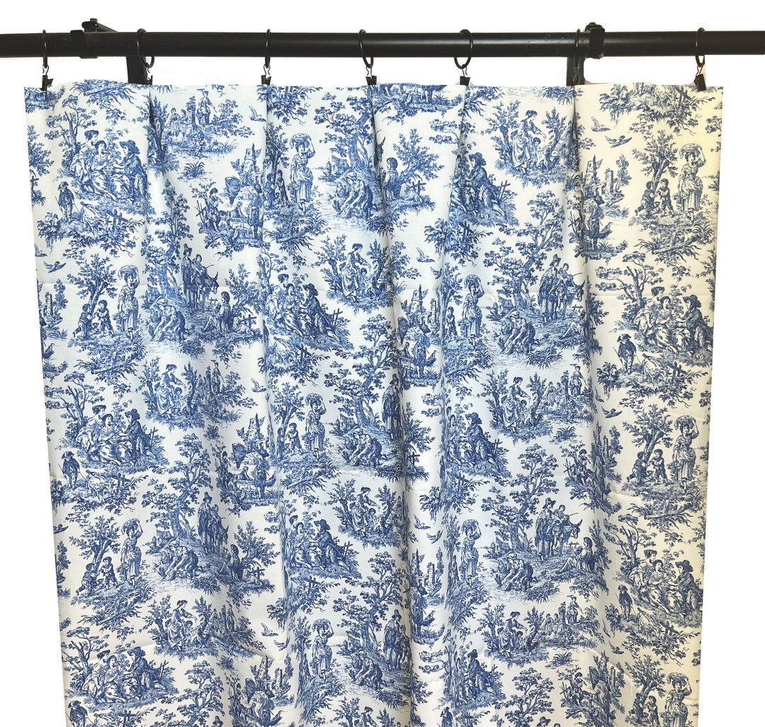 Waverly Rustic Life Toile Curtain Panels, Navy and Cream Pastorale ...