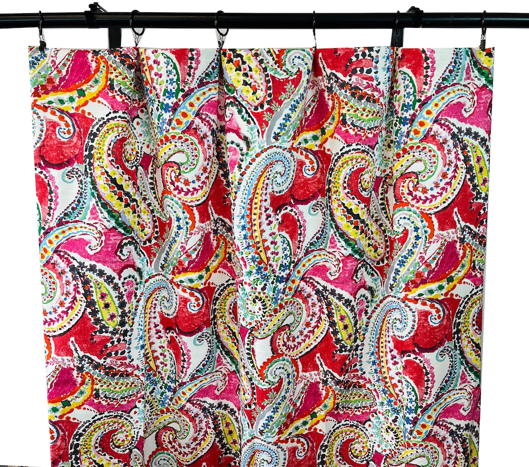 Waverly Fuchsia Red Paisley Curtain Panels, Raspberry Pink Red Paisley ...