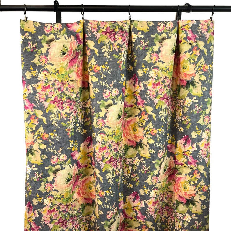 Covington Macbeth Floral Curtain Panels, Charcoal Curtain, Light Grey ...