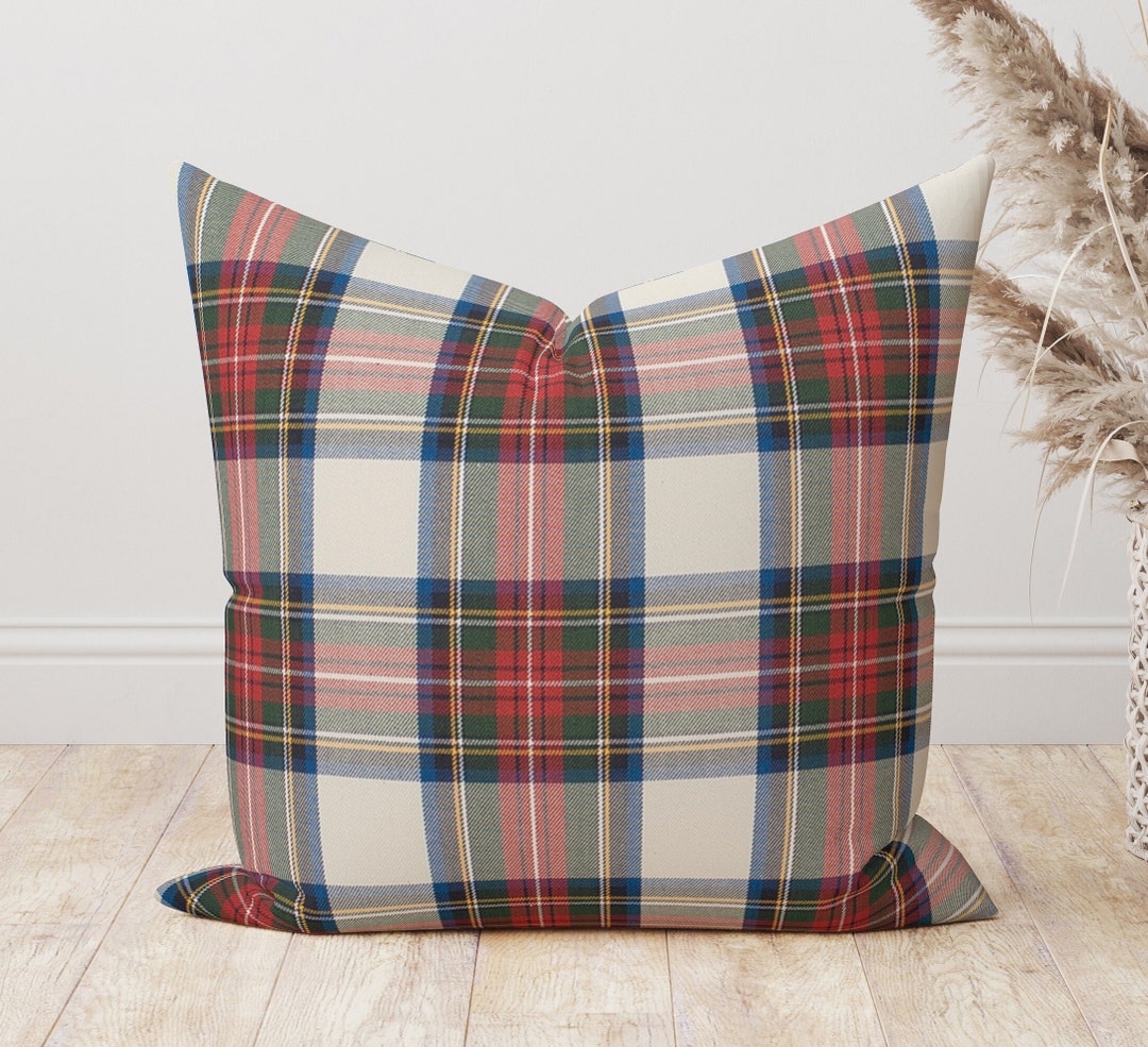 Red Basket Weave Checkered Pillow Cover, Red Green Blue Checkered ...